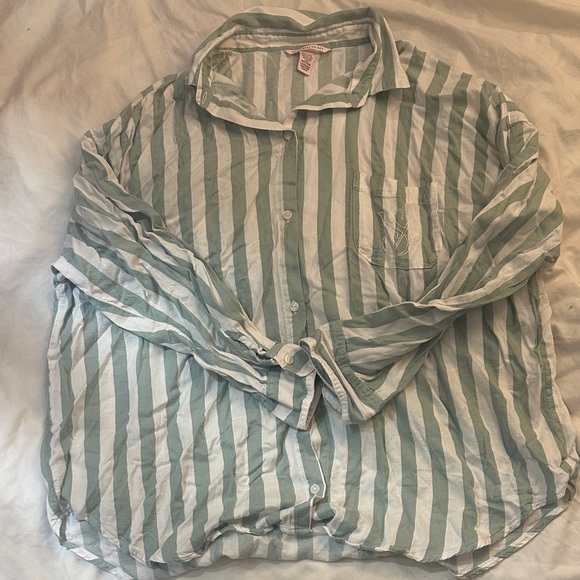 Victoria's Secret | Shirts | Victorias Secret Mint And White Striped Pj ...